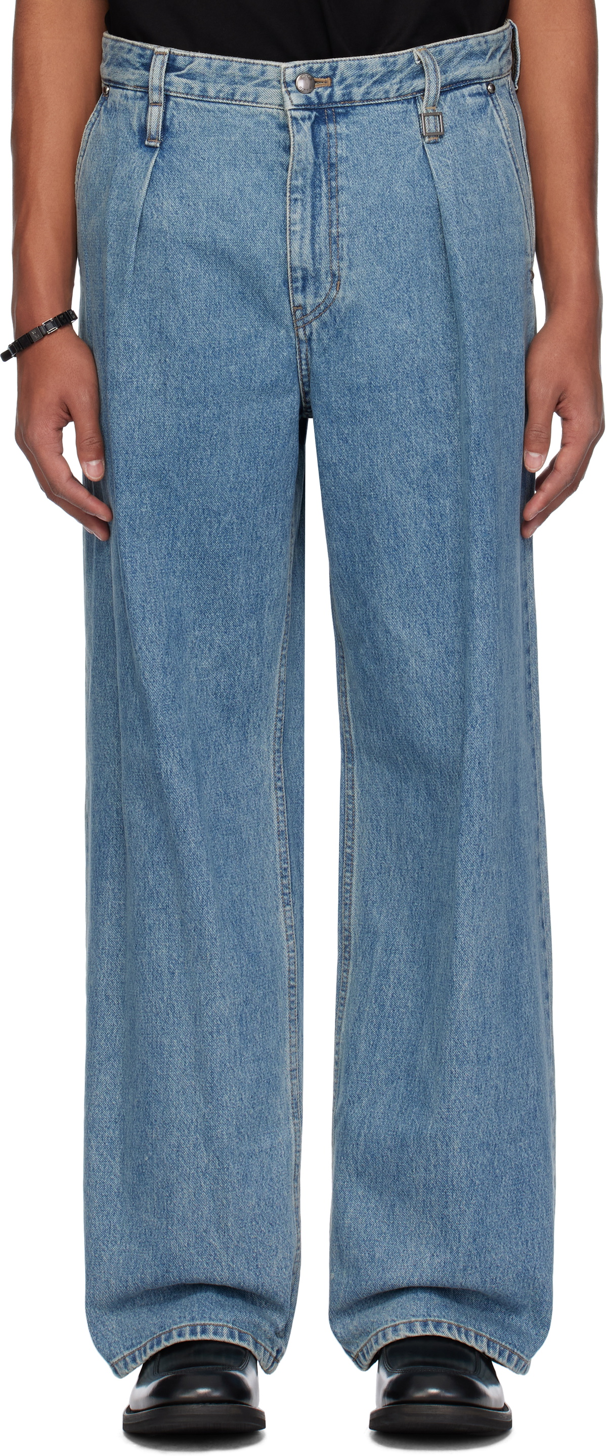 WOOYOUNGMI Blue One-Tuck Semi Wide Jeans Wooyoungmi