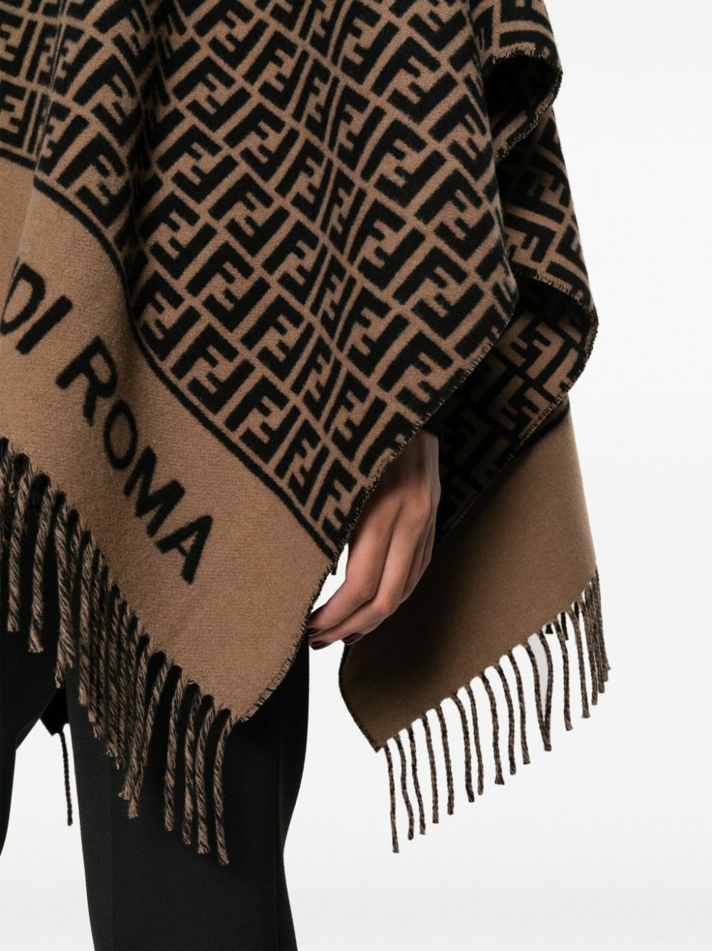 FENDI Brown FF-Logo Wool Poncho Fendi