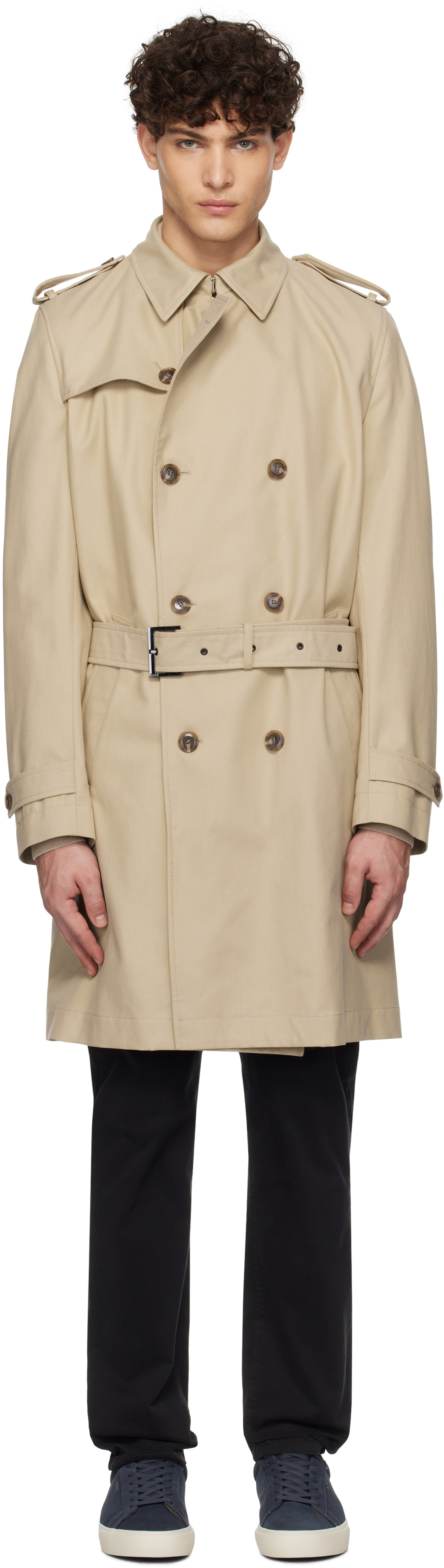 BOSS Beige Double-Breasted Trench Coat BOSS