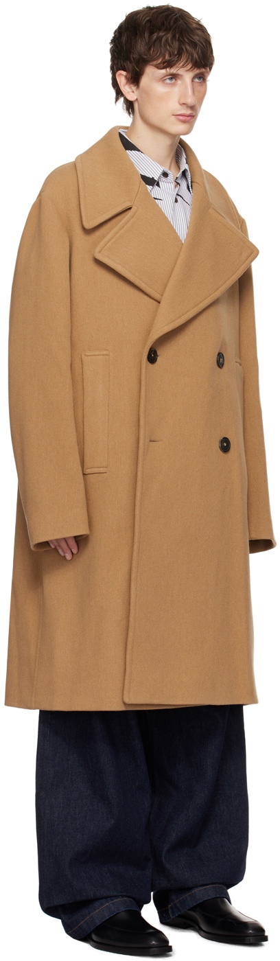 Dries Van Noten Tan Double-Breasted Coat Dries Van Noten