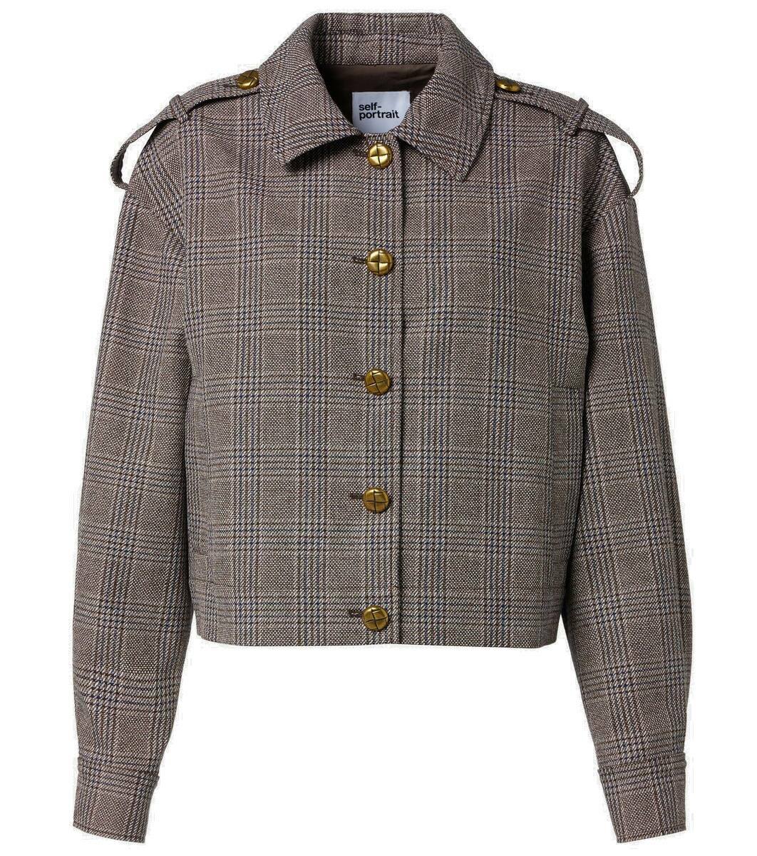 Self-Portrait Checked cotton and linen jacket Self-Portrait