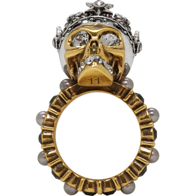 Alexander McQueen Gold and Silver King Skull Ring Alexander McQueen