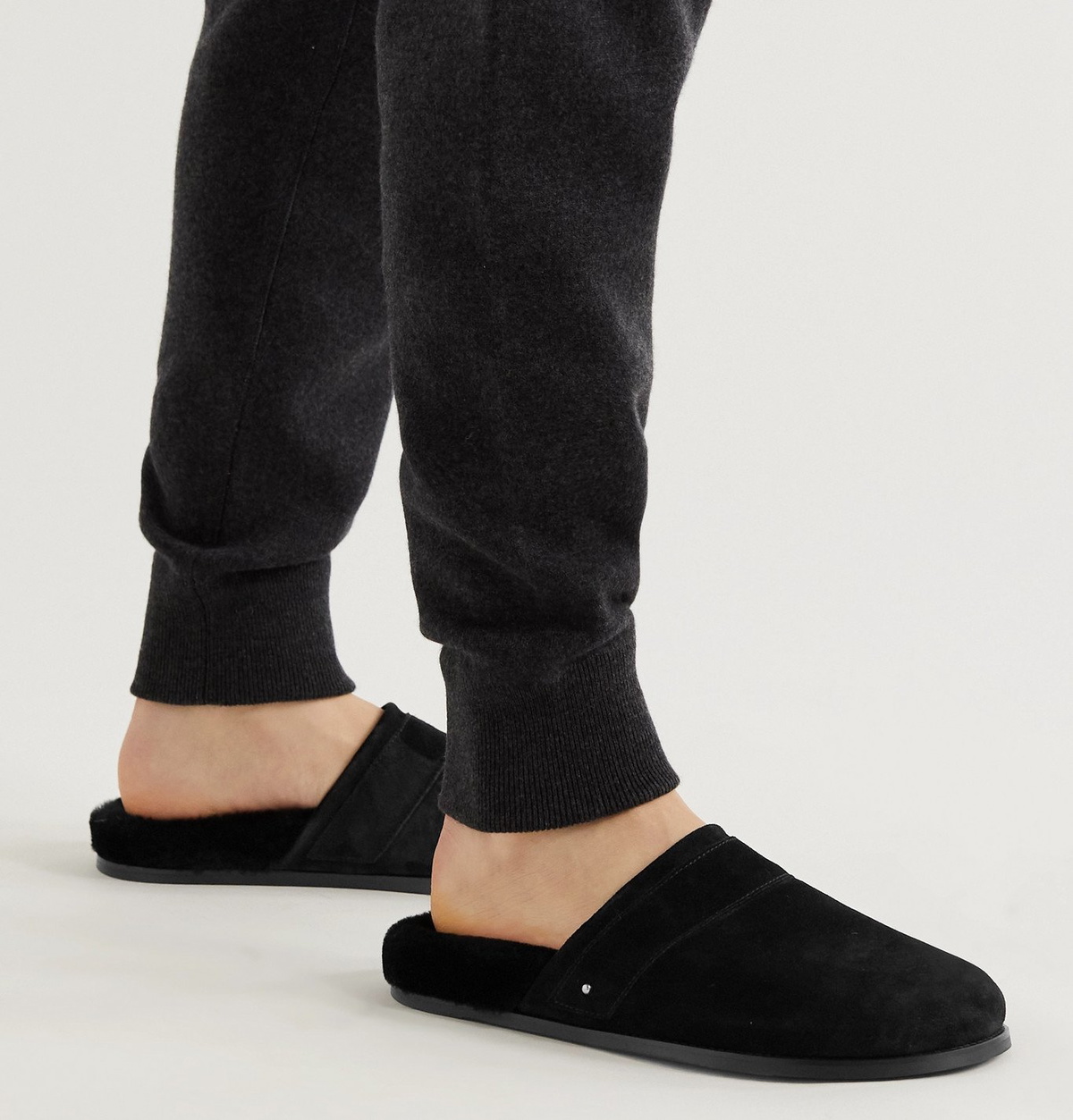MR P. - Shearling-Lined Suede Slippers - Black Mr P.