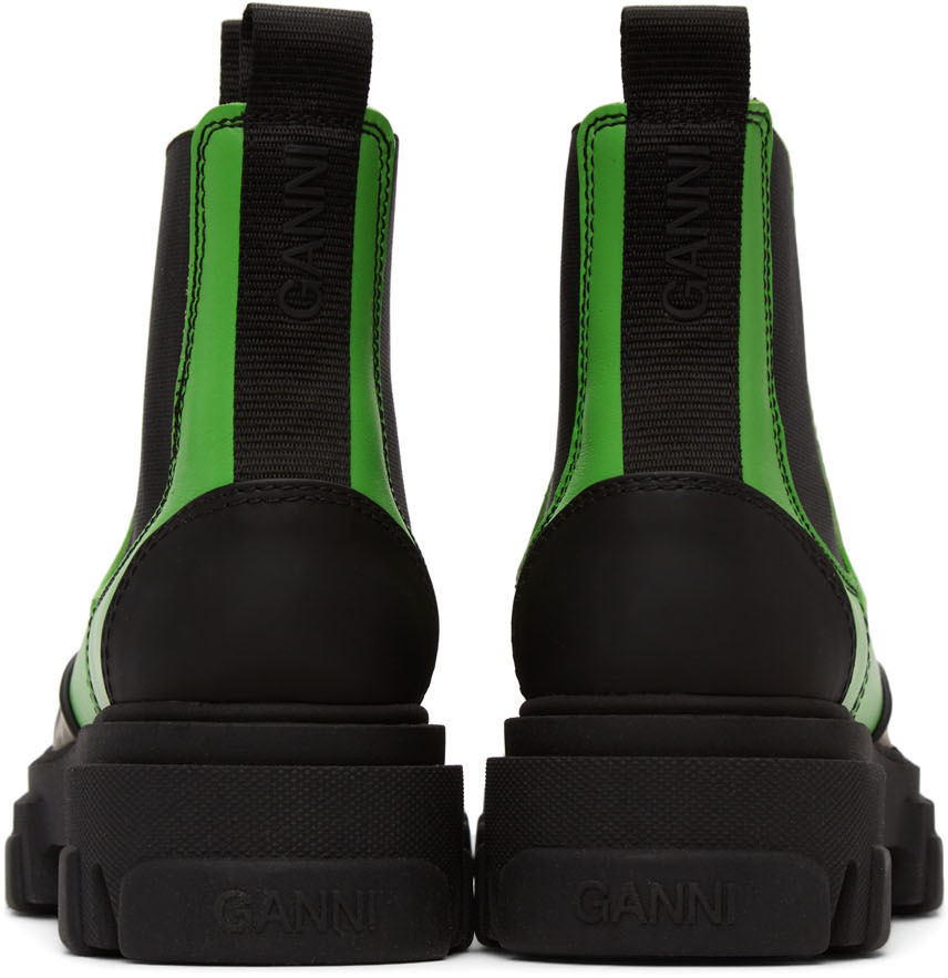 GANNI Green & Black Leather Ankle Boots GANNI