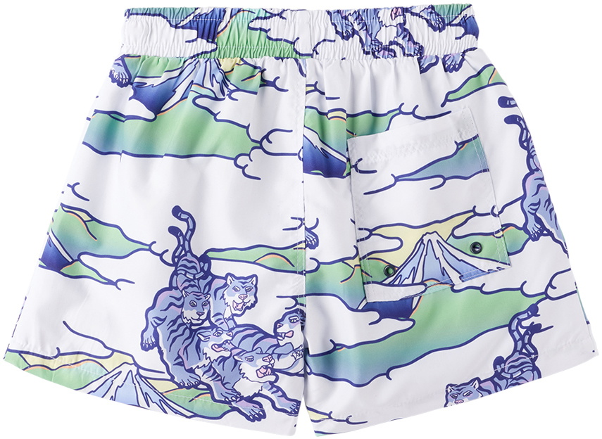 Kenzo Kids White Kenzo Paris Printed Swim Shorts Kenzo