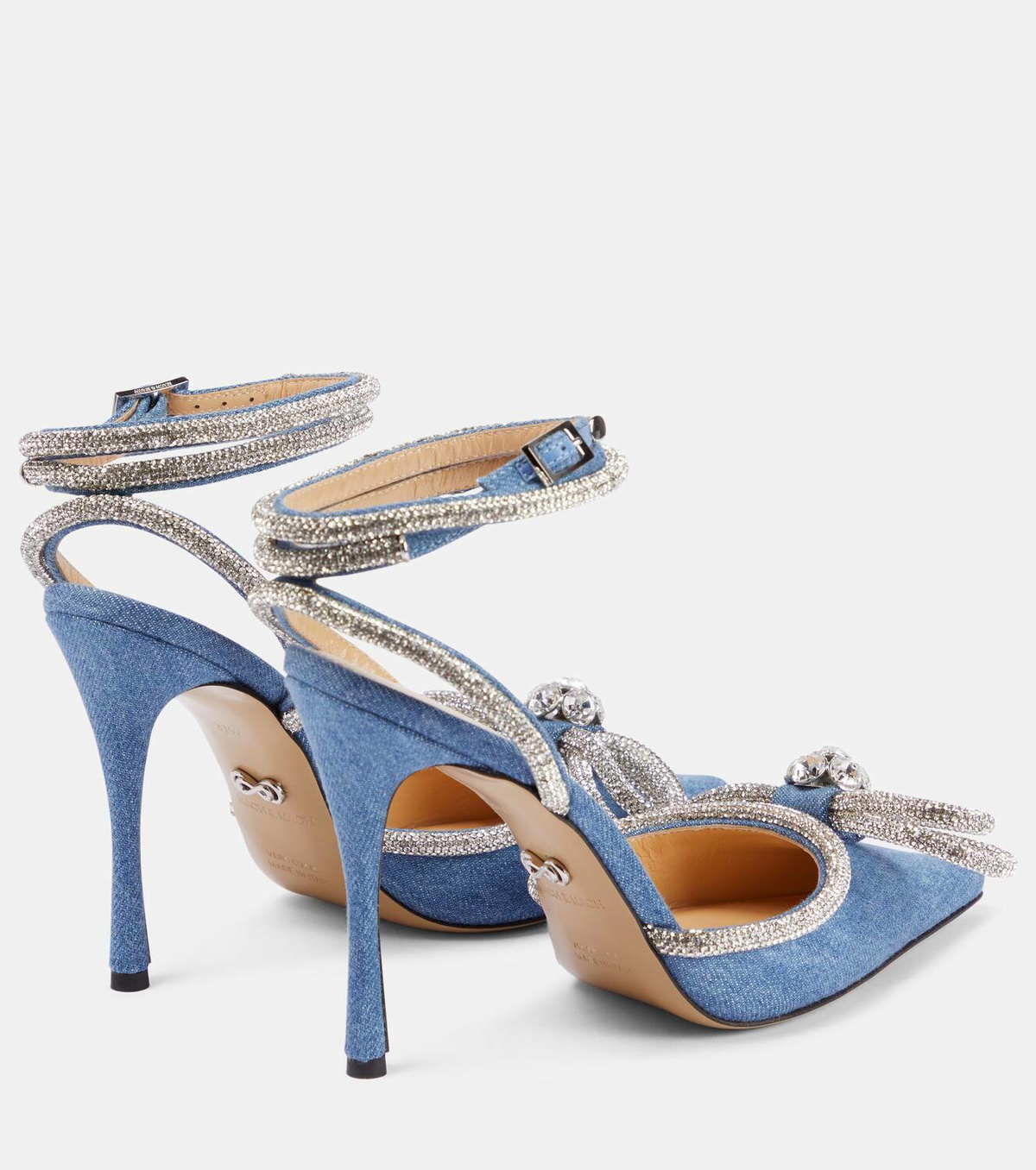 Mach & Mach Double Bow 110 embellished denim pumps MACH & MACH