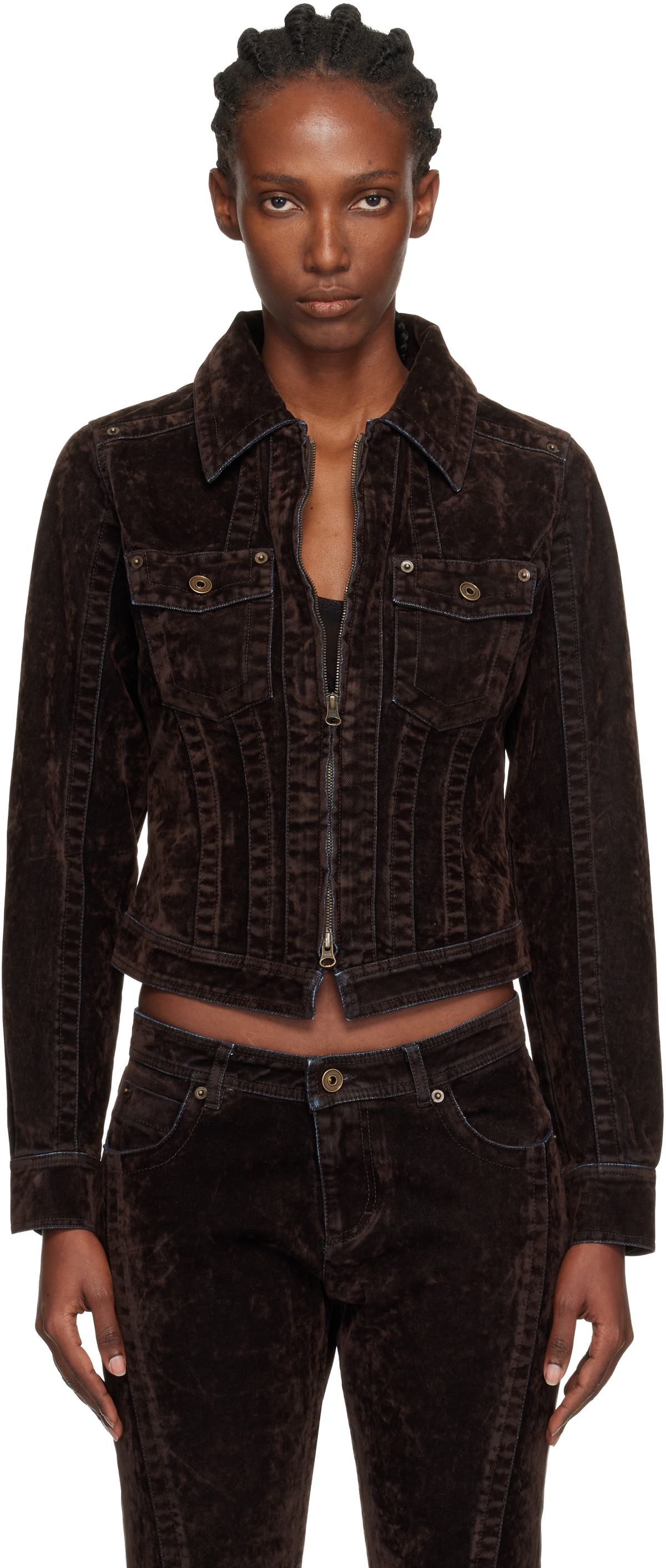 KNWLS Brown Flock Denim Jacket KNWLS