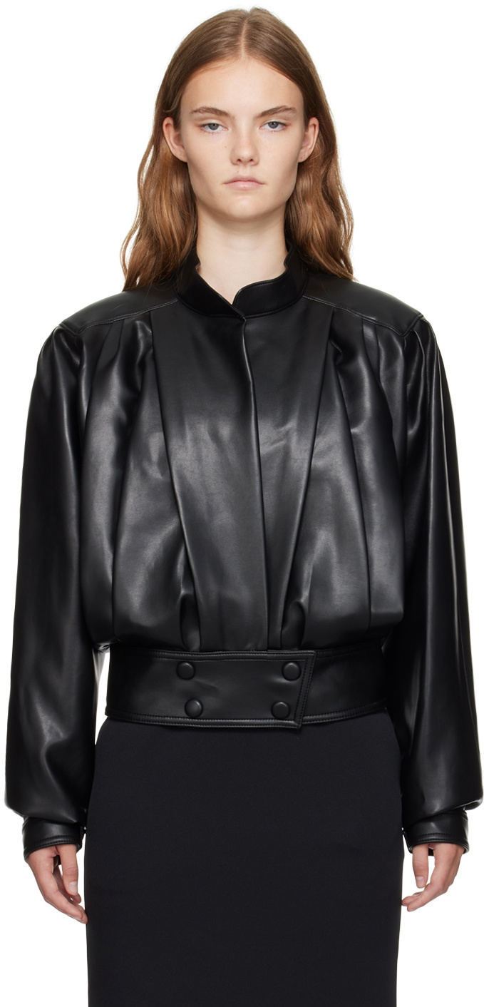 Recto Black Faux-Leather Bomber Jacket Recto
