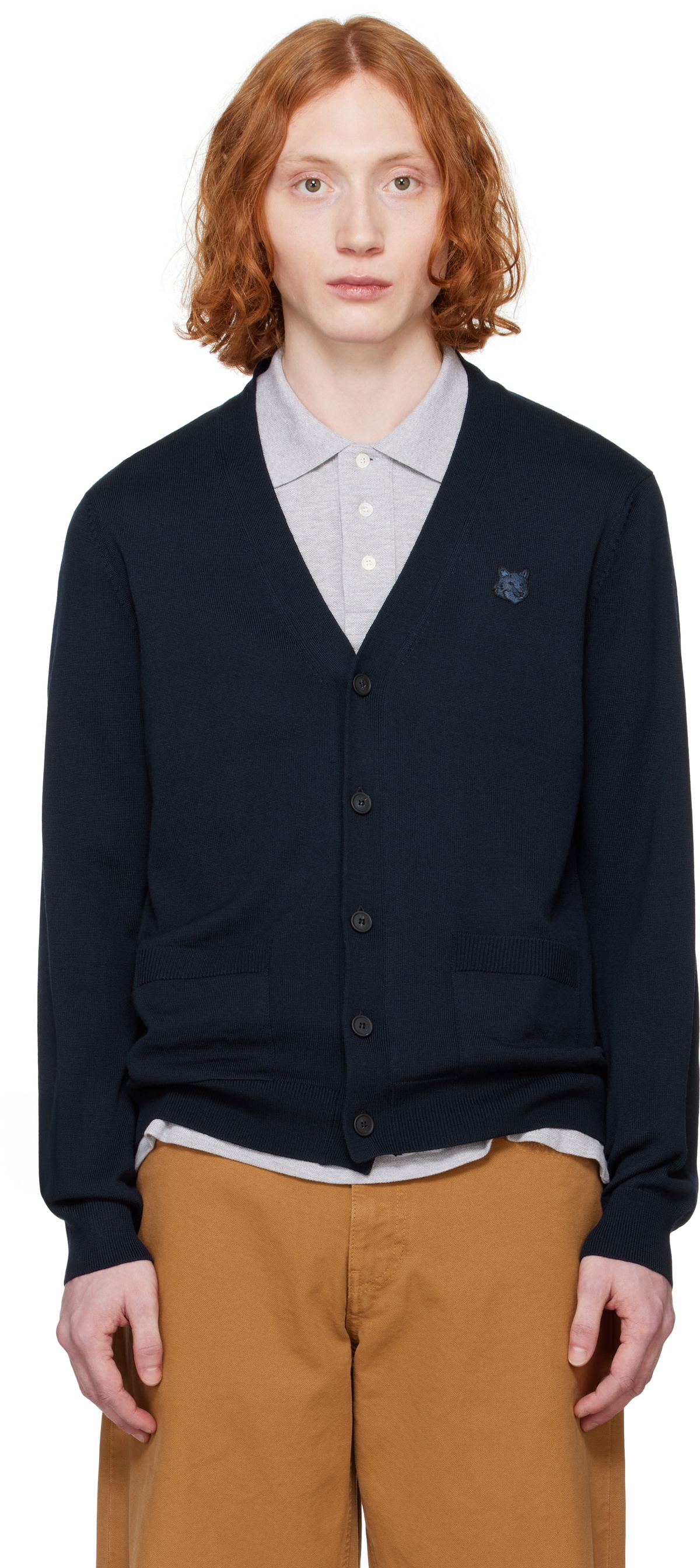 Maison Kitsuné Navy Bold Fox Head Patch Regular Cardigan Maison Kitsune