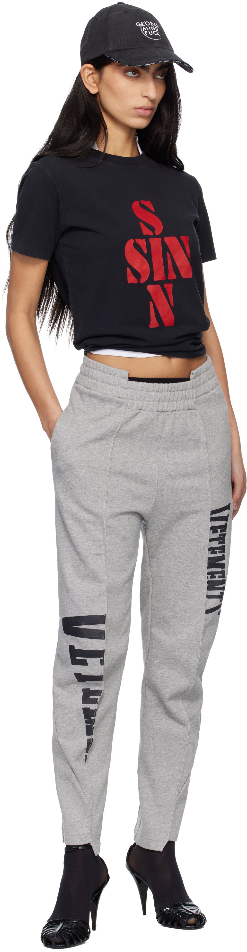 VETEMENTS Gray Cut Up Logo Sweatpants Vetements