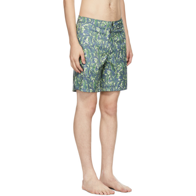 Onia Blue and Green Banana Leaf Calder Swim Shorts Onia
