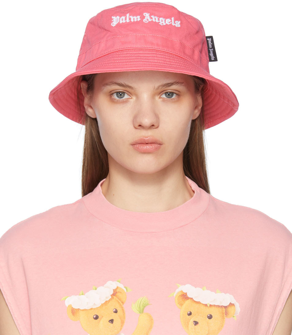Palm Angels Pink Logo Bucket Hat Palm Angels