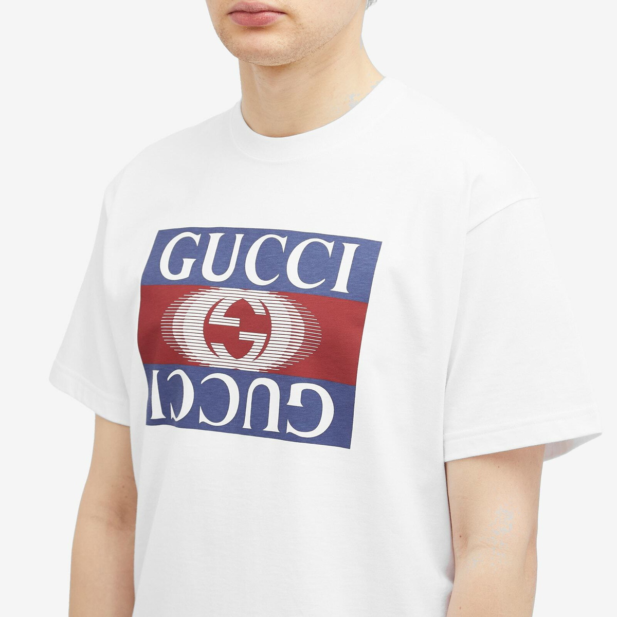 Gucci Men's Mirrored GG Logo T-Shirt in White Gucci
