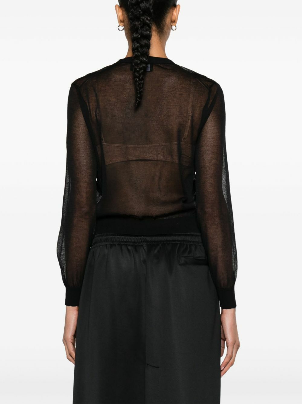 We11done Black Sheer Knitted Cardigan We11done