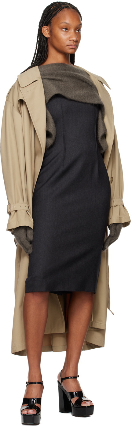 Moschino Gray Scoop Neck Midi Dress Moschino