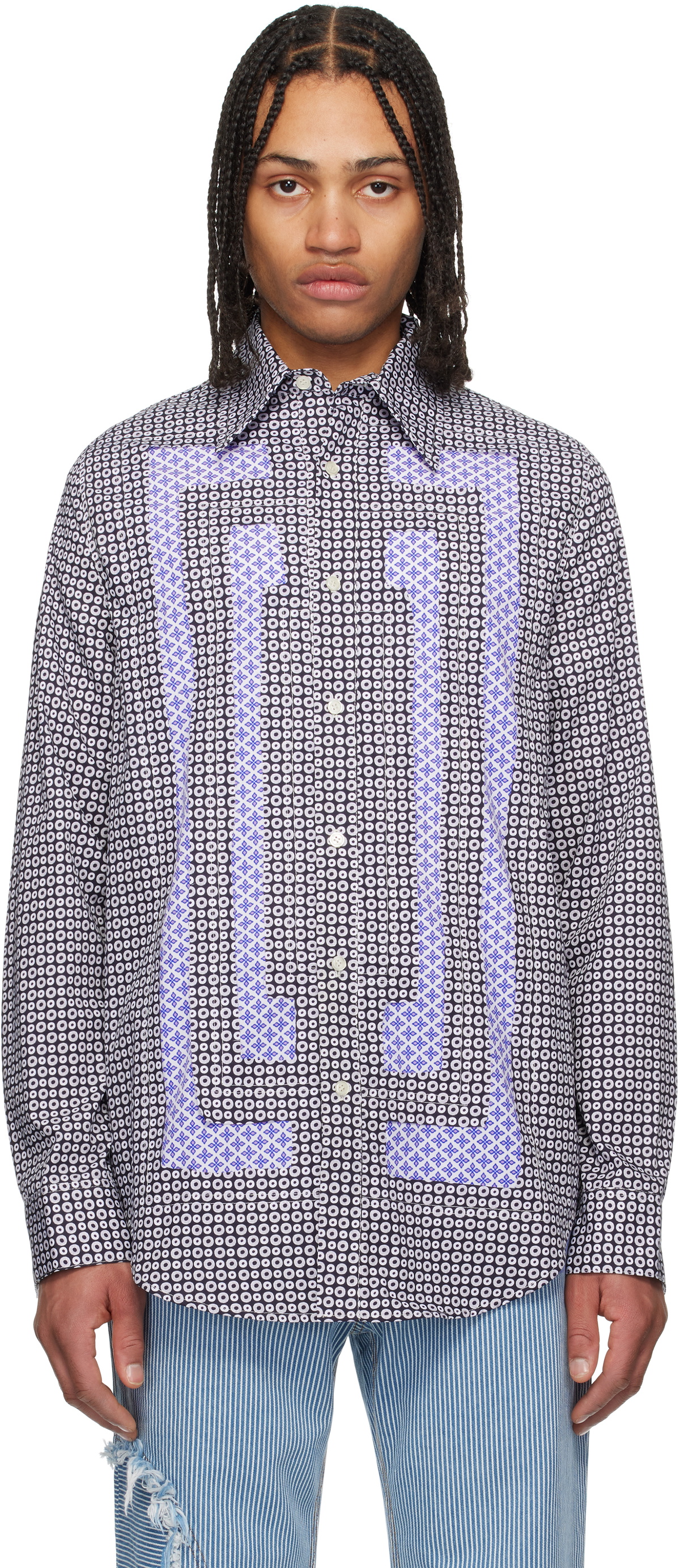 Edward Cuming Navy Flower Cotton 'Scratch The Itch' Shirt Edward Cuming