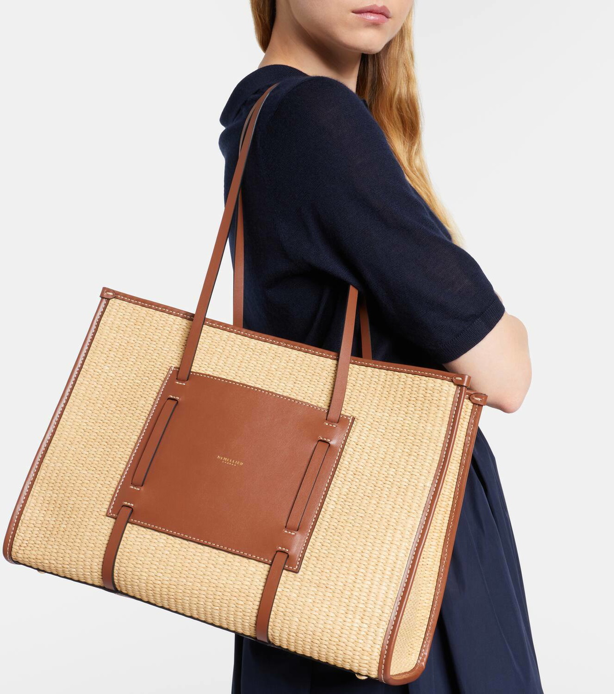 DeMellier Capri leather-trimmed raffia tote bag DeMellier