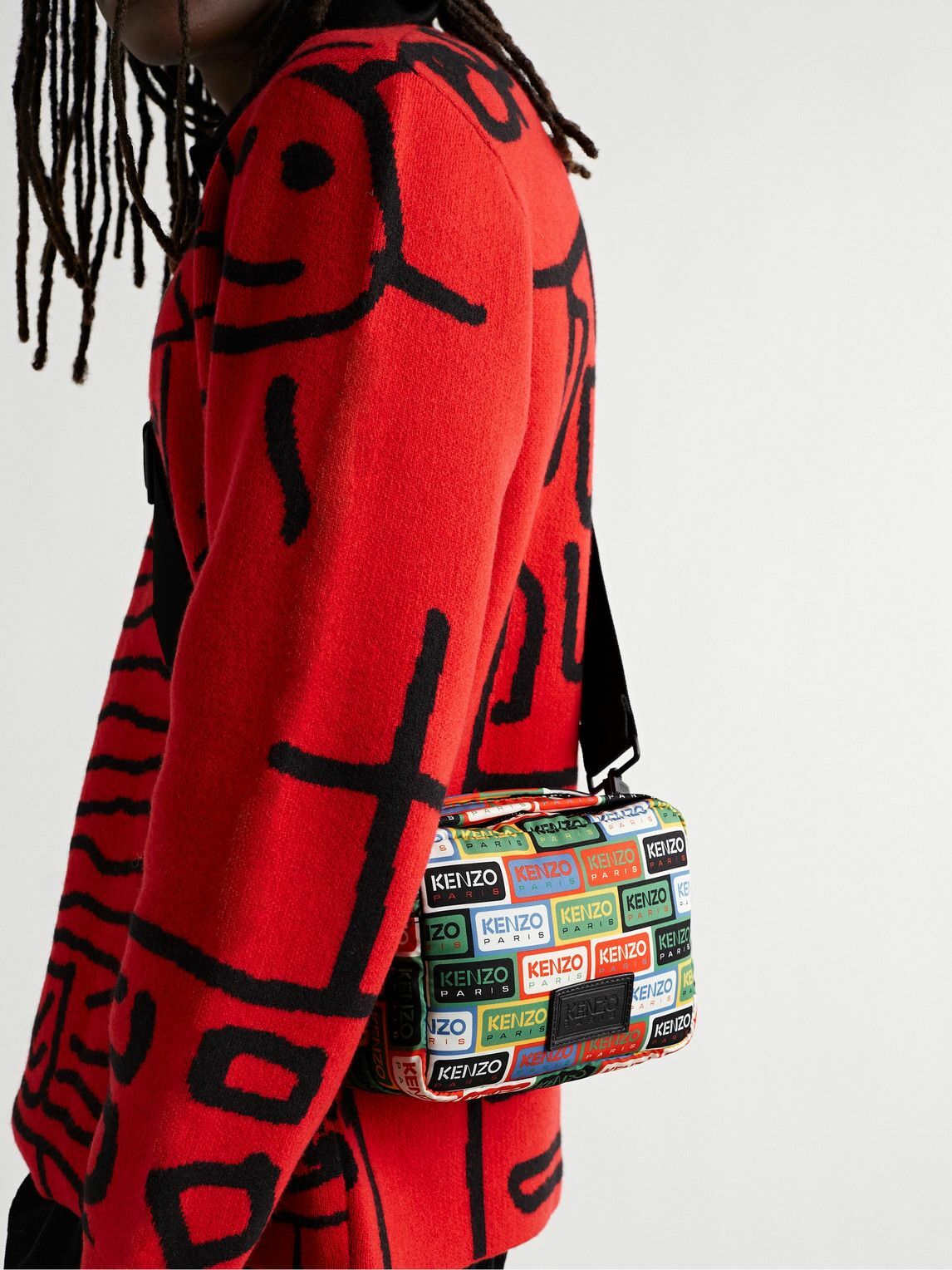 KENZO - Leather-Trimmed Logo-Print Tech-Twill Messenger Bag Kenzo