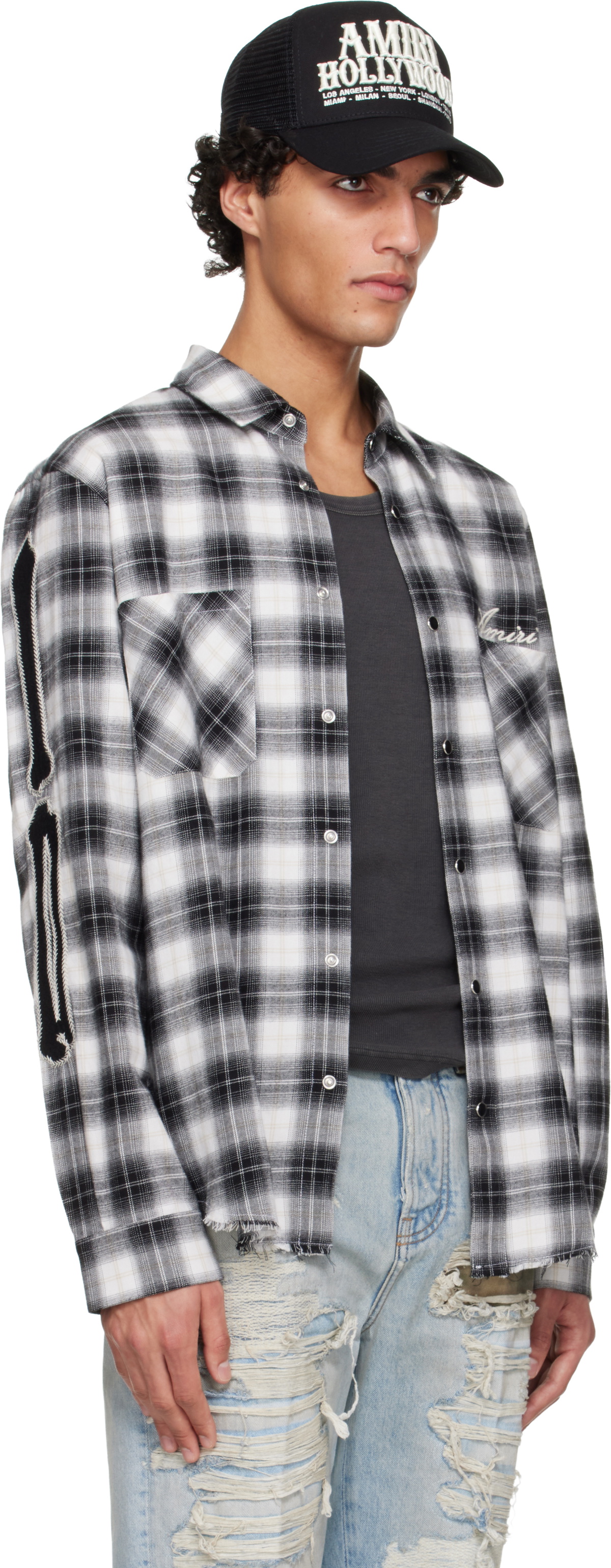 AMIRI Black & White Bones Flannel Overshirt Amiri