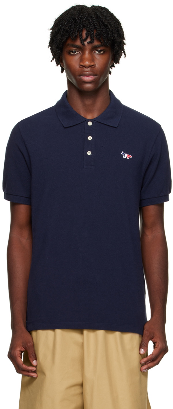 Maison Kitsuné Navy Tricolor Fox Polo Maison Kitsune