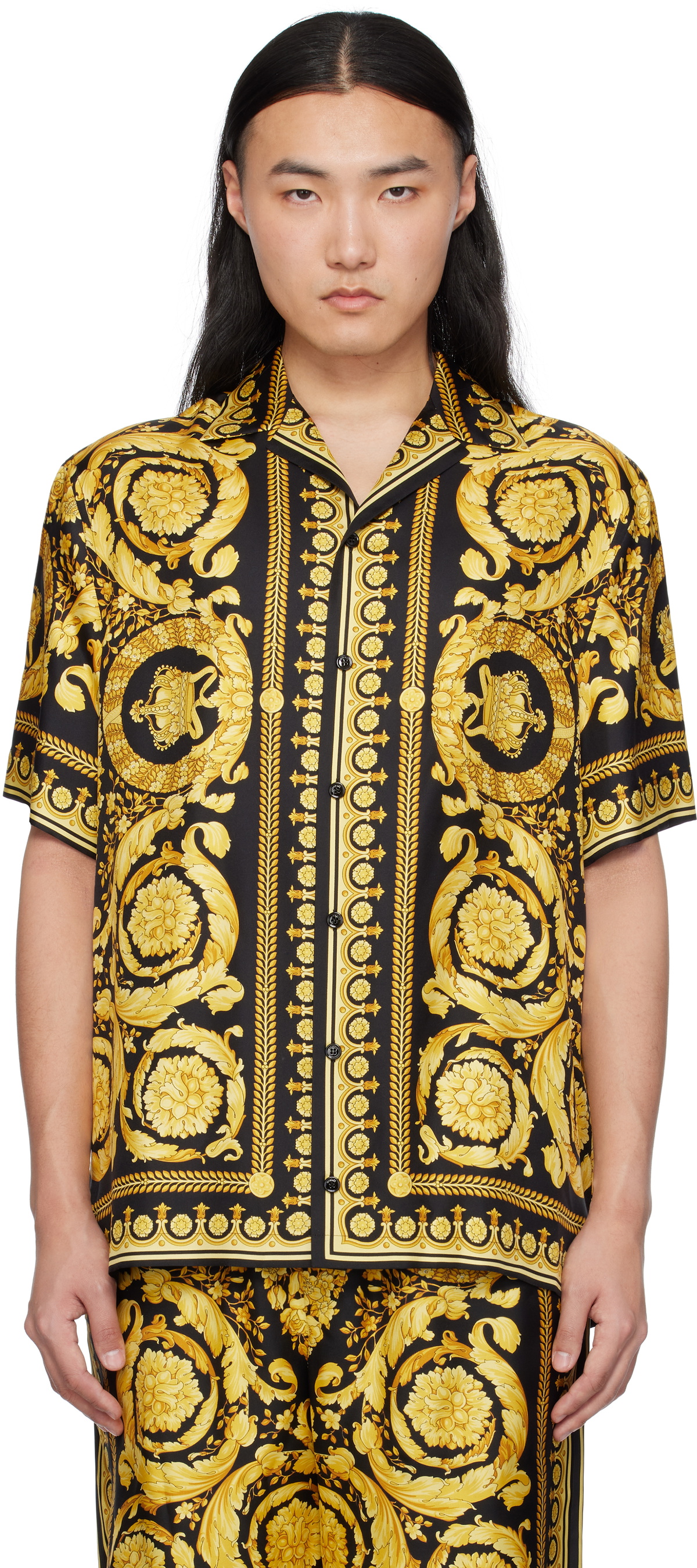 Versace Black Barocco Silk Shirt Versace