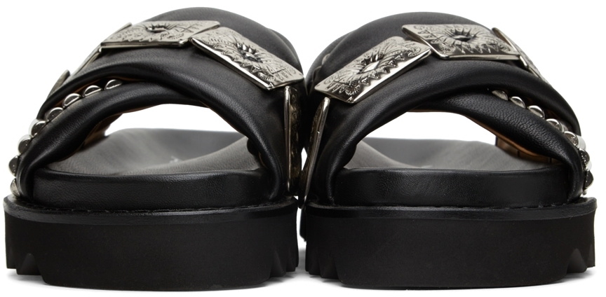 Toga Pulla Black Leather Double Strap Slides Toga Pulla