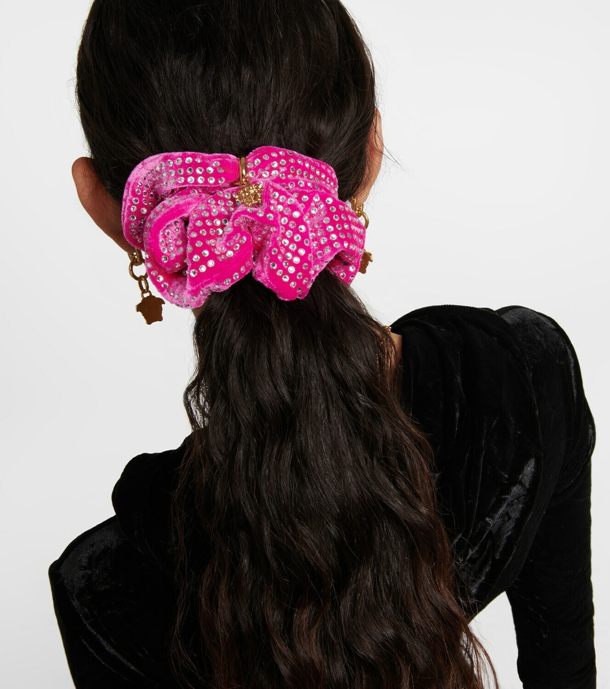 Versace - Medusa velvet embellished scrunchie Versace