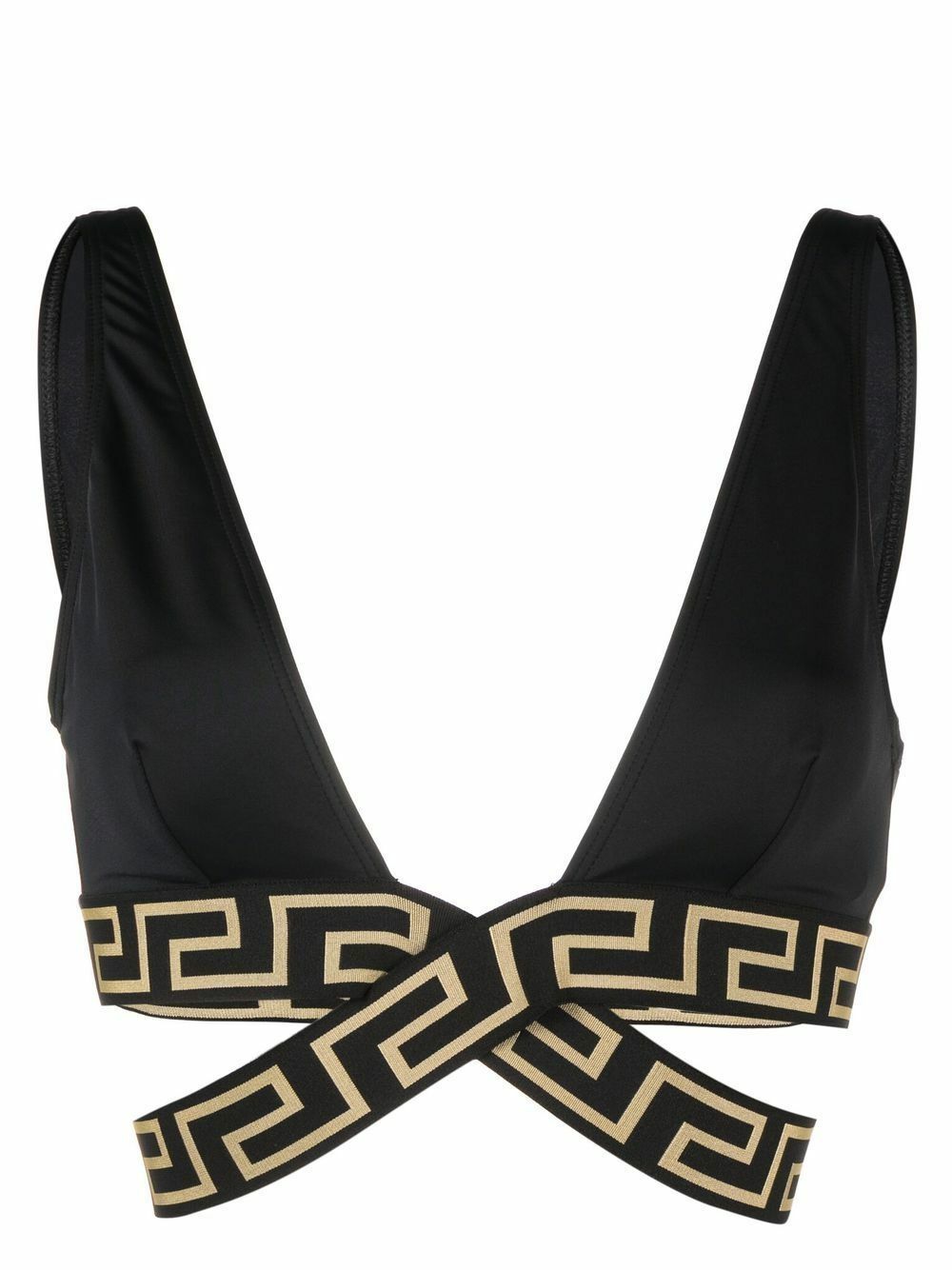 Versace Black Greca Crossover Bikini Top Versace