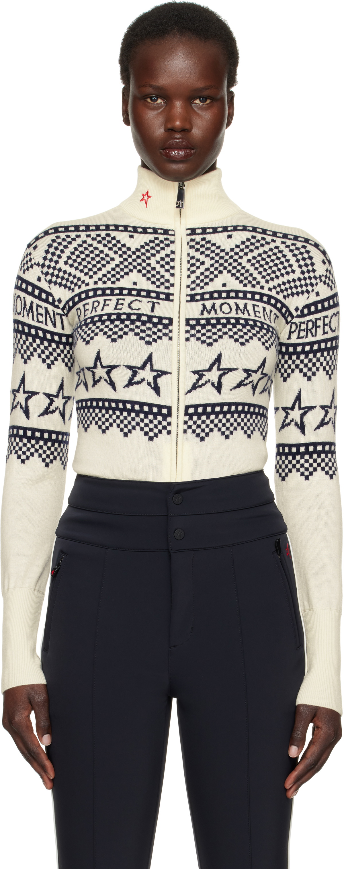 Perfect Moment White Intarsia-Knit Merino Wool Bodysuit Perfect Moment