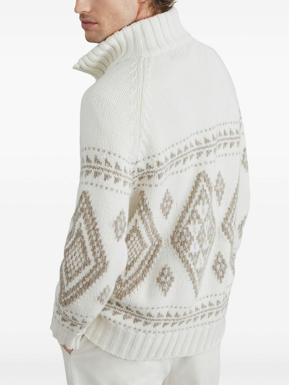 Brunello Cucinelli Neutral Intarsia-Knit Zip-Up Cardigan Brunello Cucinelli