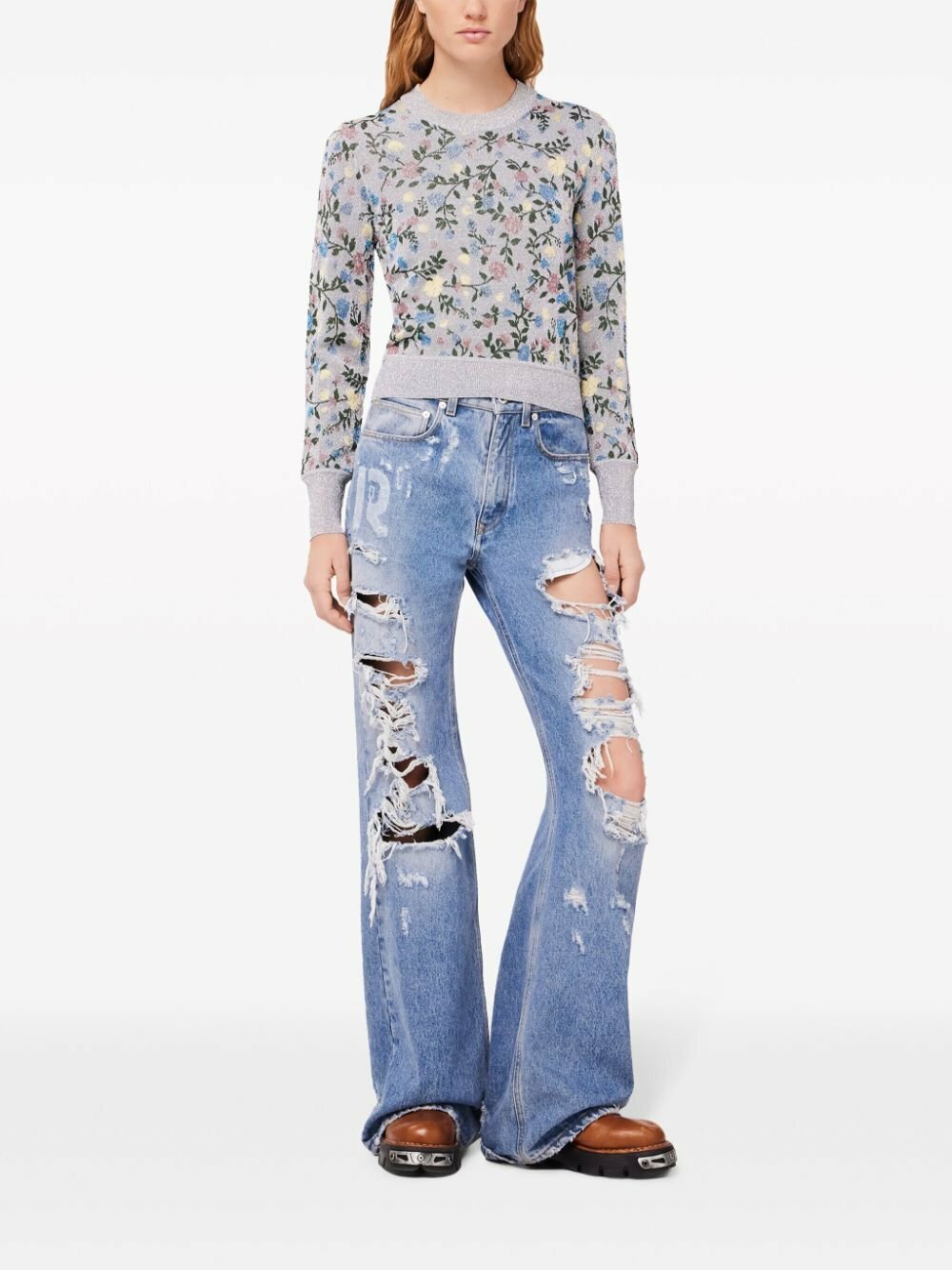 Rabanne Blue Distressed Wide Leg Jeans Paco Rabanne