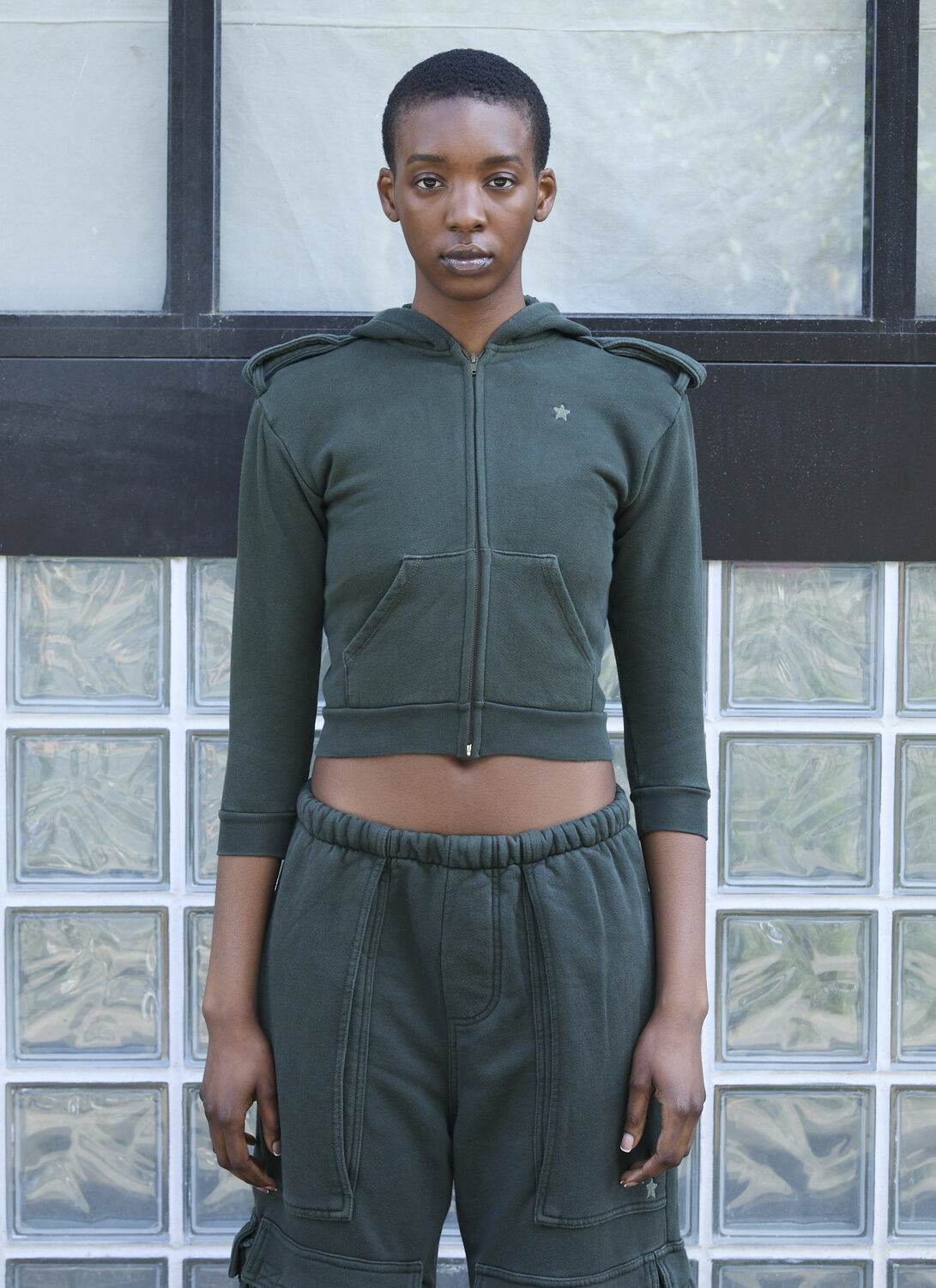 GREG ROSS Shrunken Military Hooded Sweatshirt Greg Ross