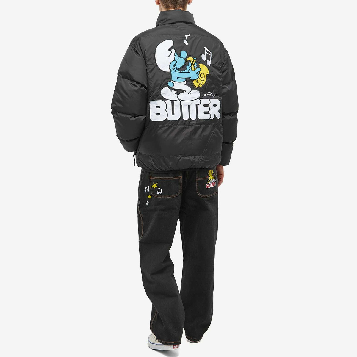 Butter Goods x The Smurfs Harmony Puffer Jacket in Black Butter Goods