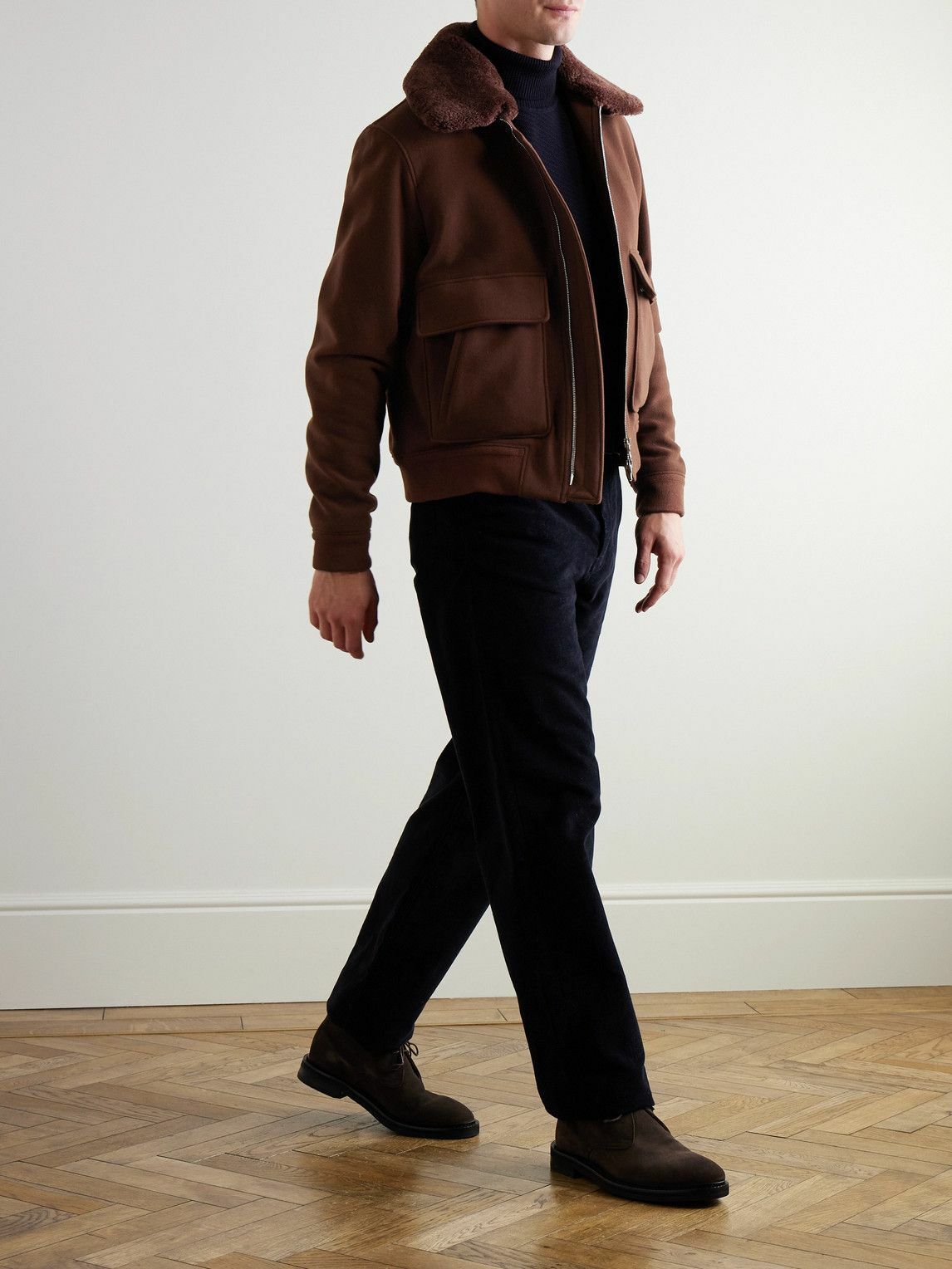Mr P. - Shearling-Trimmed Wool-Blend Bomber Jacket - Brown Mr P.