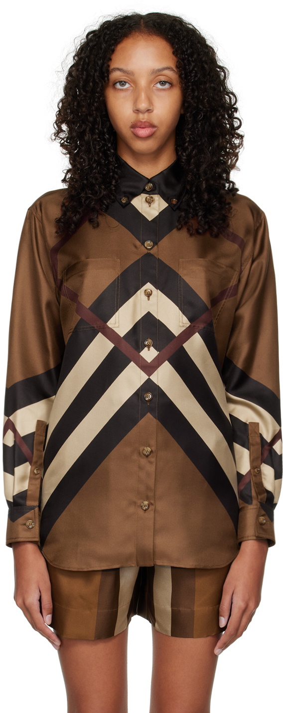 Burberry Brown Chevron Check Print Shirt Burberry