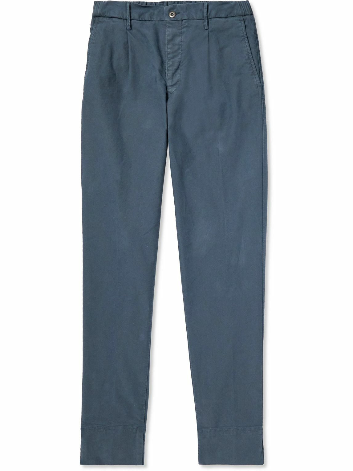 Incotex - Tapered Pleated Stretch-Cotton Twill Trousers - Blue Incotex