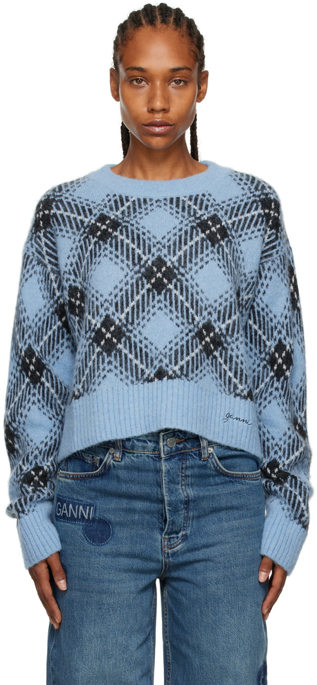 GANNI Blue Checkered Sweater GANNI