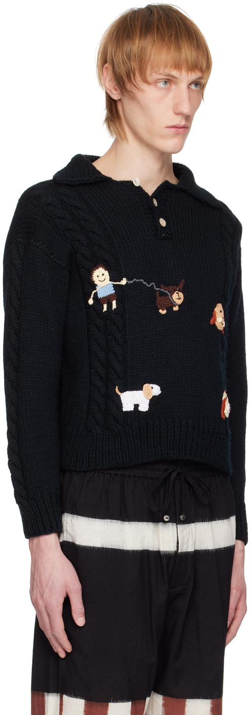 HARAGO Black Appliqué Polo HARAGO