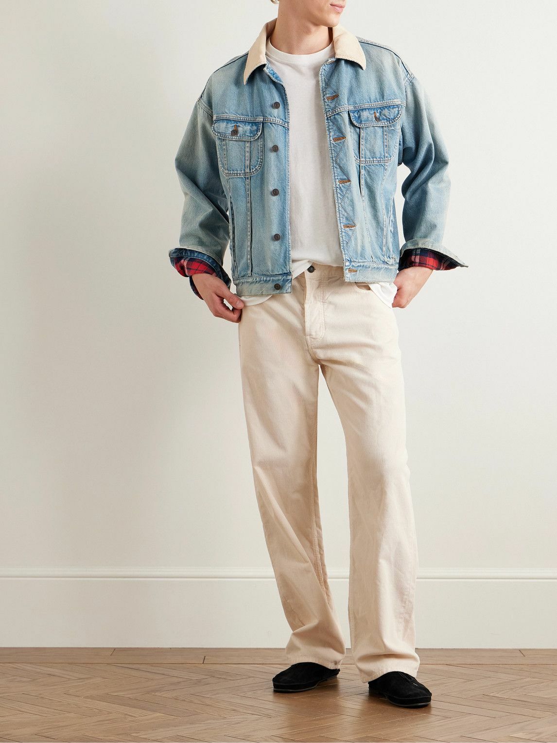 The Row - Joret Corduroy-Trimmed Denim Jacket - Blue The Row