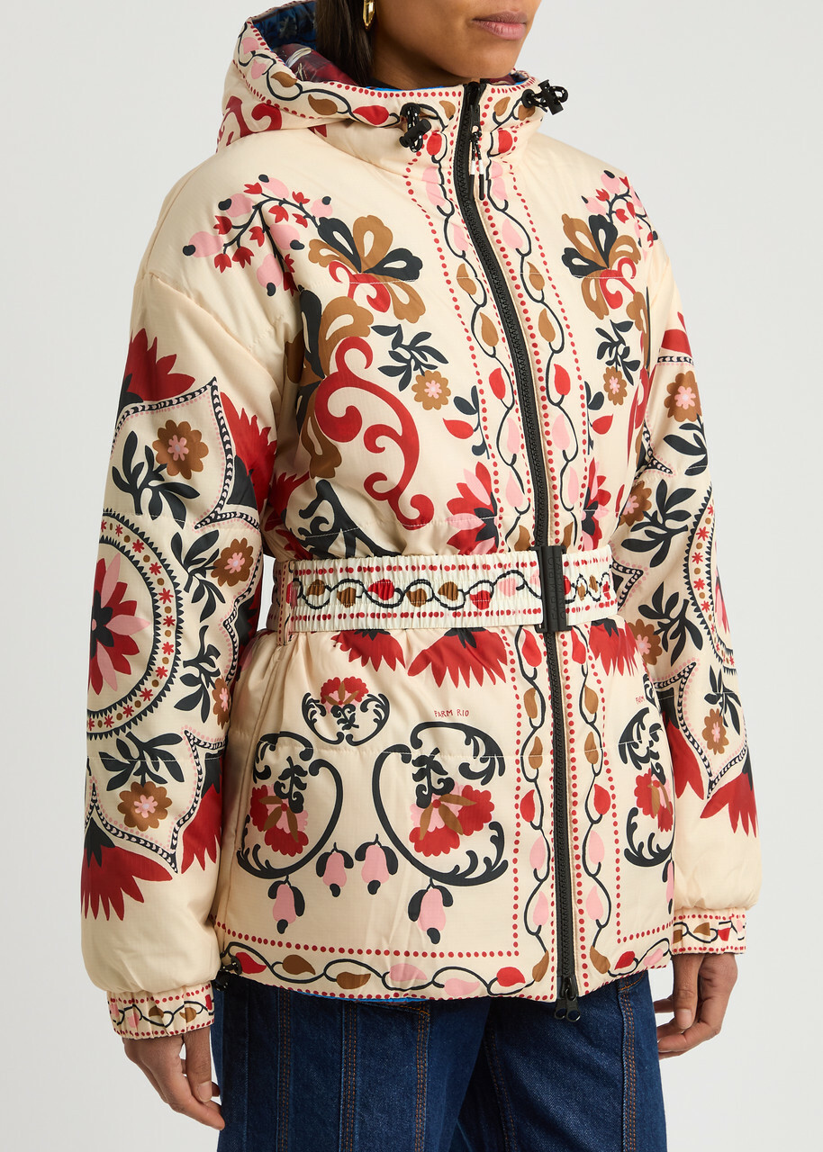 Farm Rio Printed Quilted Reversible Shell Jacket Blue Farm Rio