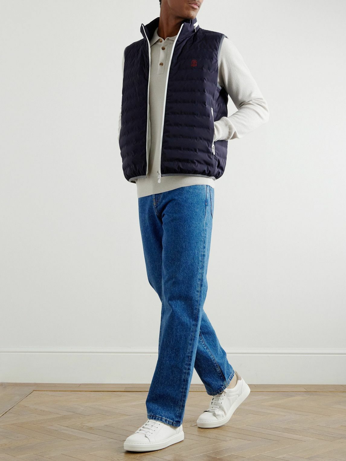 Brunello Cucinelli - Logo-Embroidered Quilted Shell Down Gilet - Blue ...