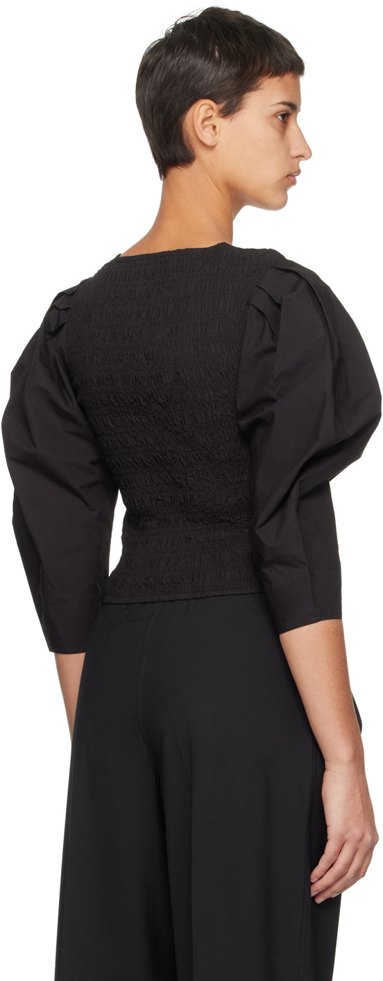 GANNI Black Smocked Blouse GANNI