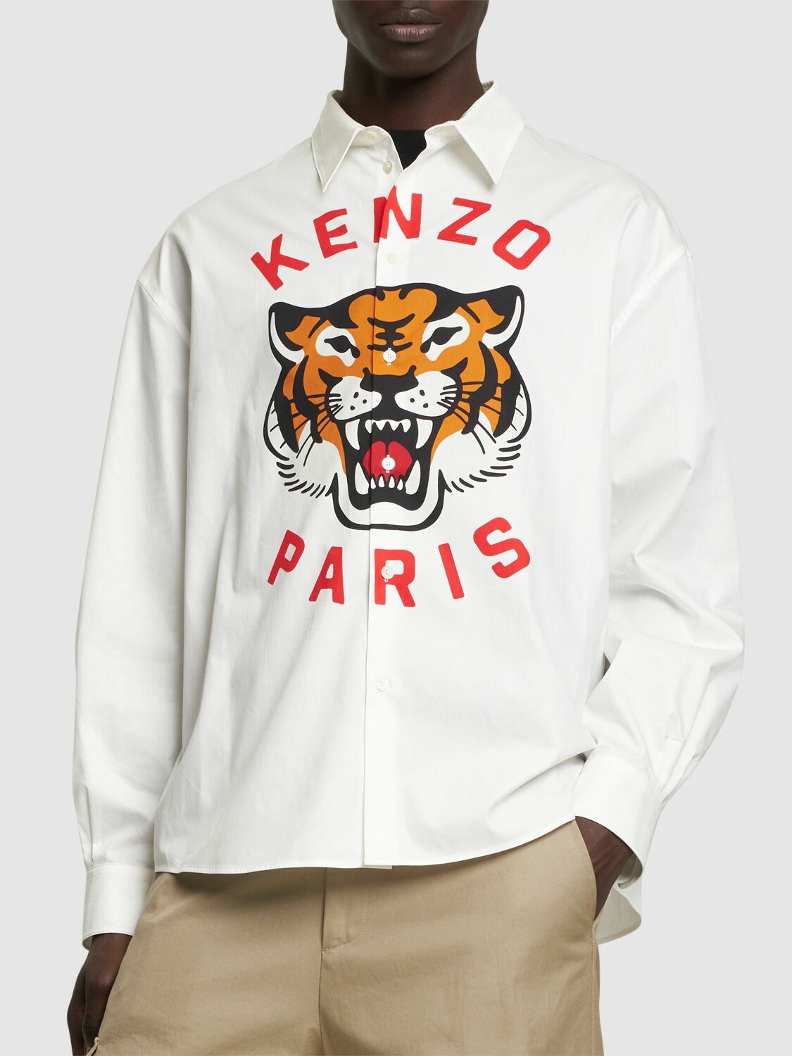 KENZO PARIS - Tiger Print Cotton Poplin Shirt Kenzo