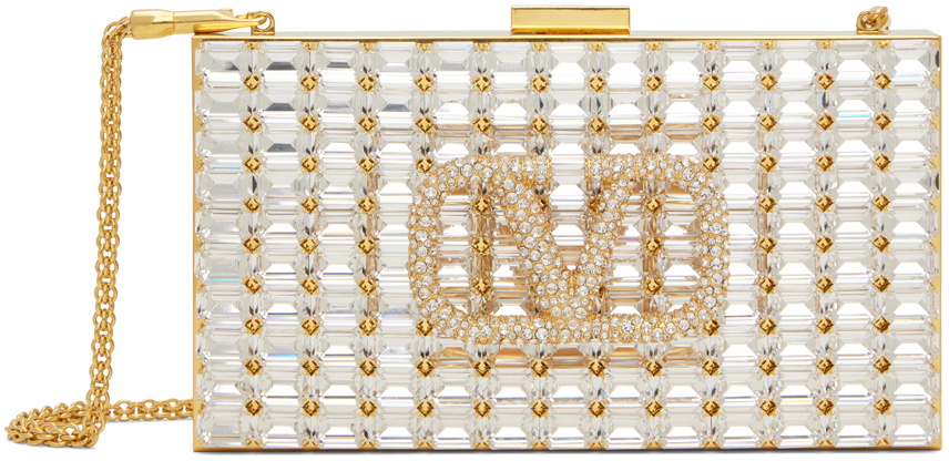 Valentino Garavani Gold Crystal V-Logo Bag Valentino Garavani
