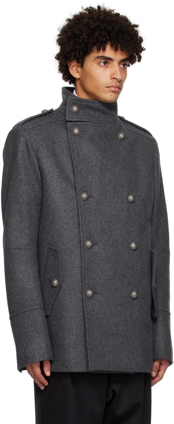 Balmain Gray Officer Coat Balmain