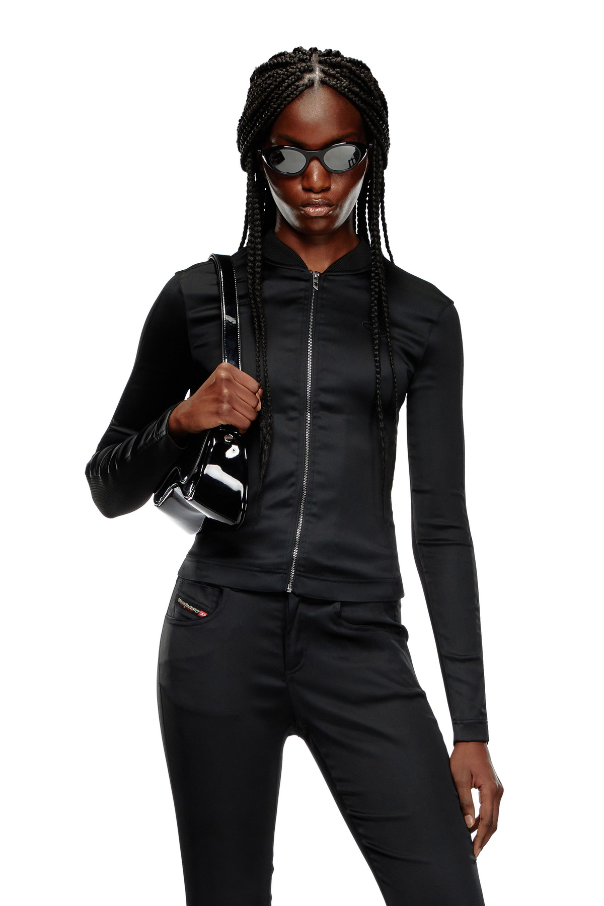 Diesel Rib-knit and stretch satin jacket - Jackets Womens in Black Diesel