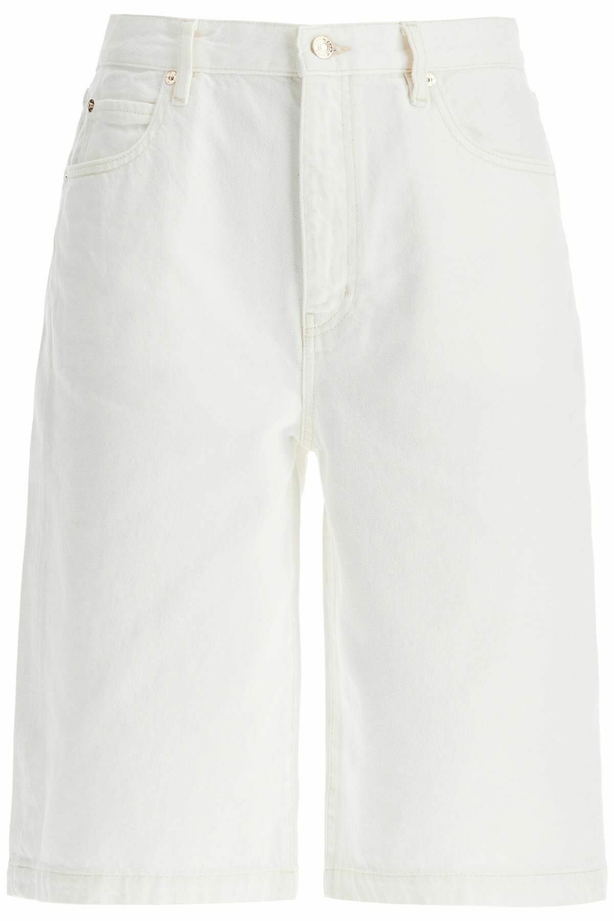 FRAME flared denim bermuda shorts. White Frame Denim