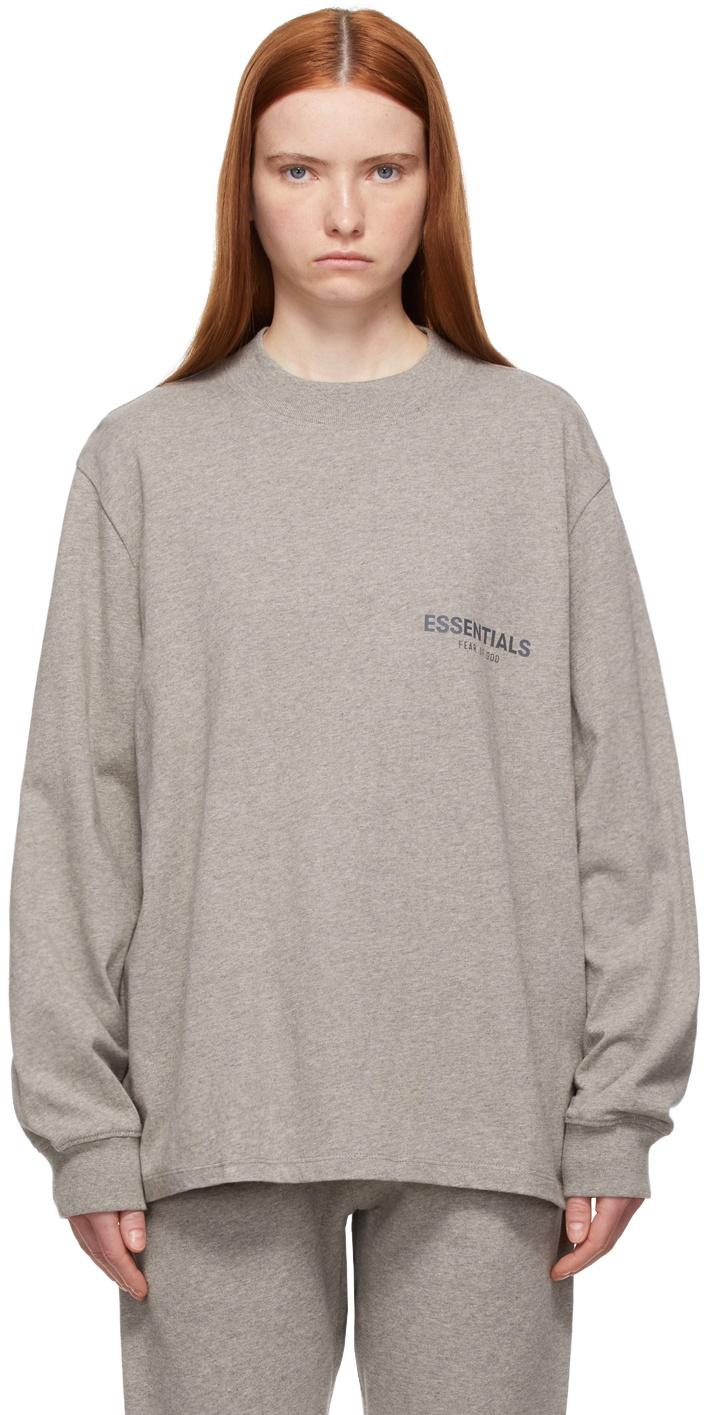 Fear of God ESSENTIALS Grey Logo Long Sleeve T-Shirt Fear Of God Essentials