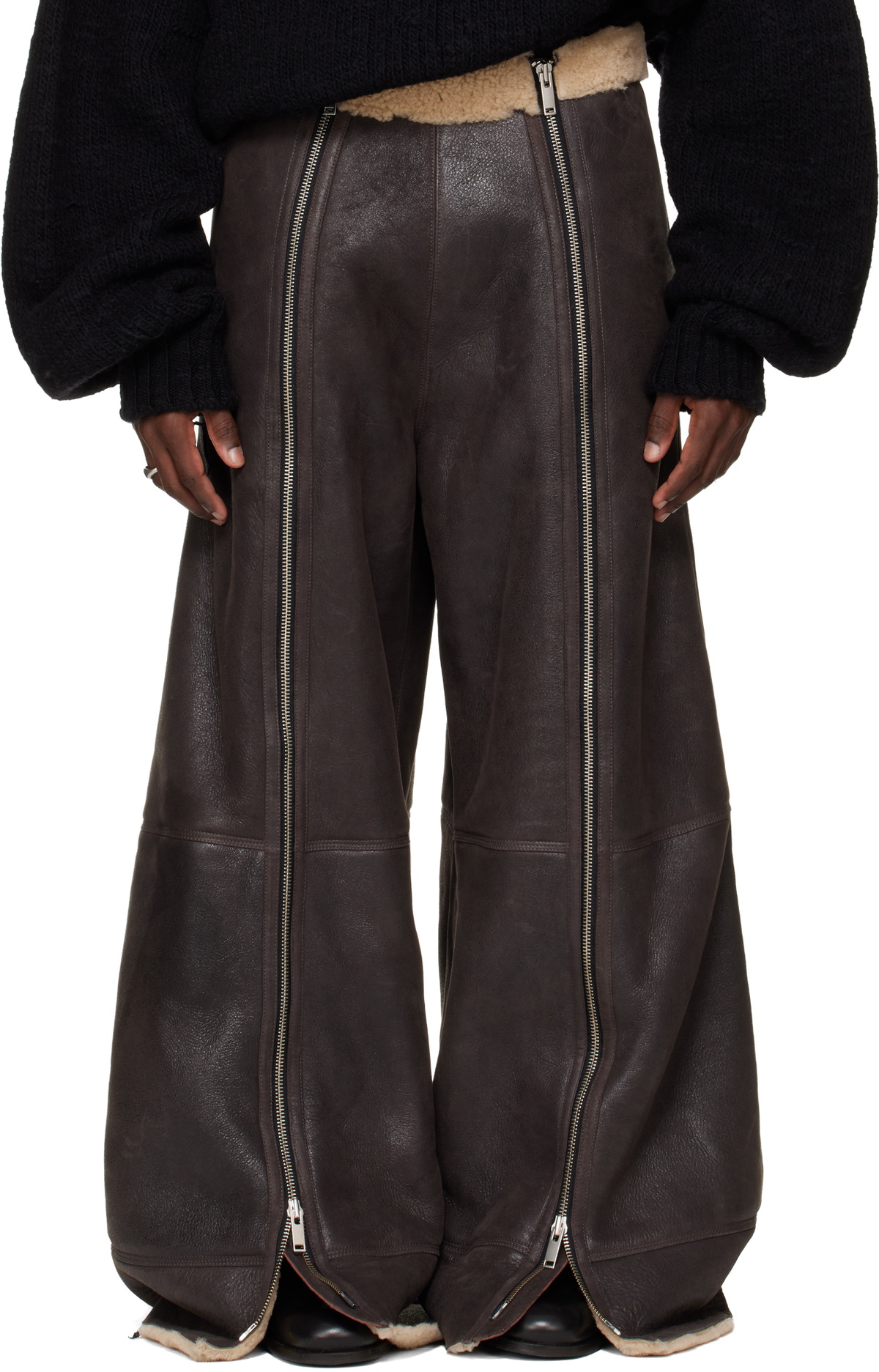 LU'U DAN SSENSE Exclusive Brown Shearling Flight Pants LU'U DAN