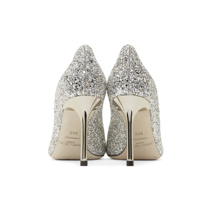 Jimmy Choo Silver Glitter Romy 85 Heels Jimmy Choo